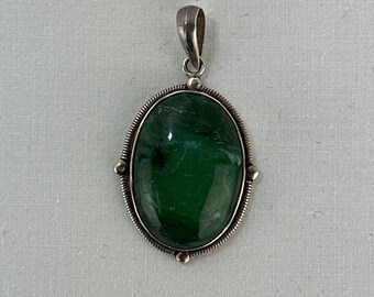 Jade Natural Stone Set in a Simple Modern Sterling Silver Pendant With ...