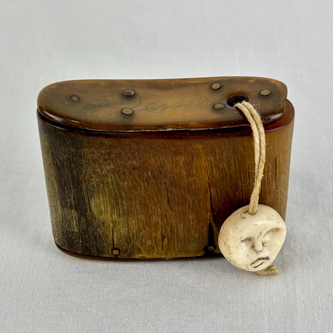 Antique Cow Horn and Wood Snuff Box With Carved Face - Etsy