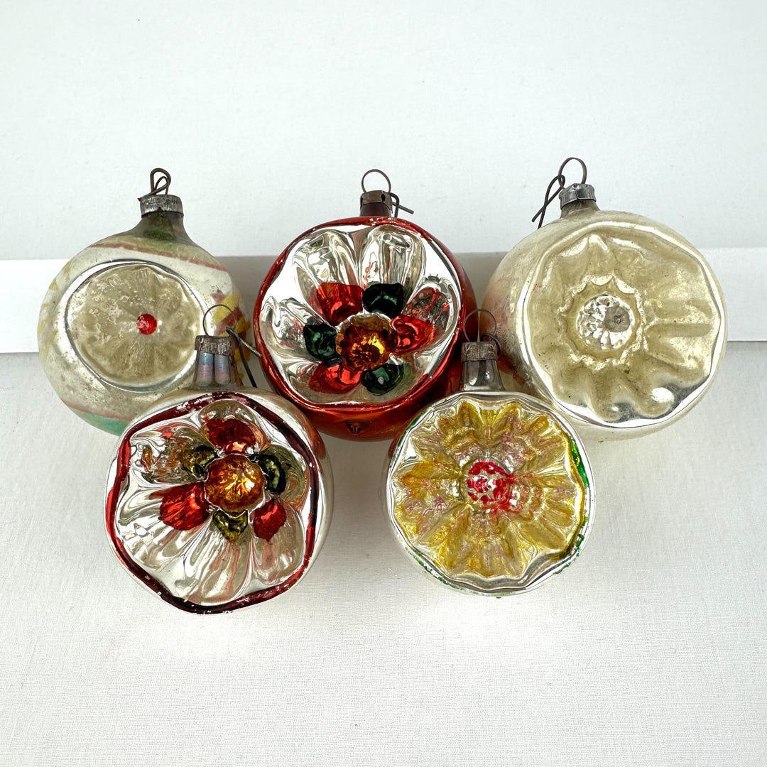 5 Small Vintage Glass Indent Ornaments - Etsy