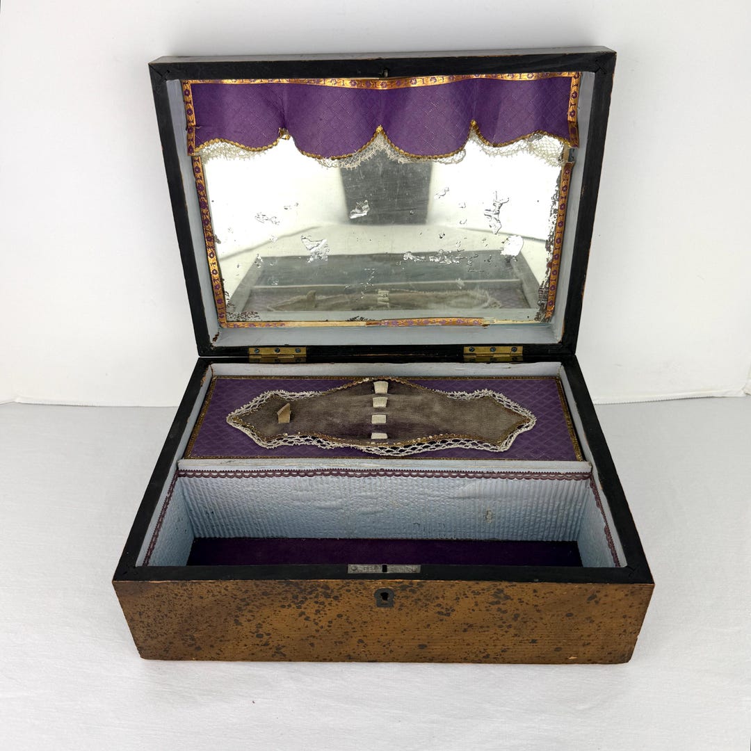 Antique Wood Sewing Box With Palais Royale Style Interior - Etsy