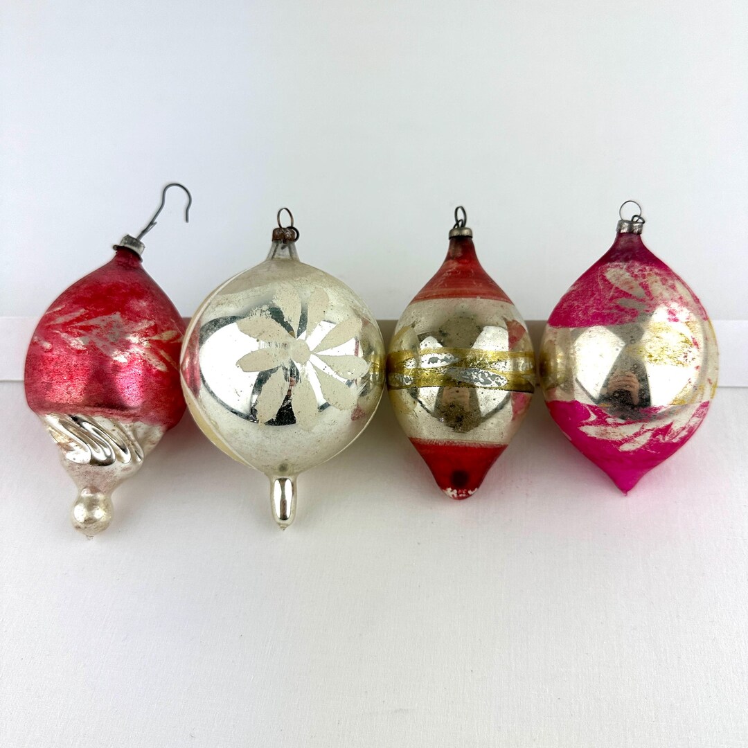 4 Vintage Tear Drop Shaped Ornaments - Etsy