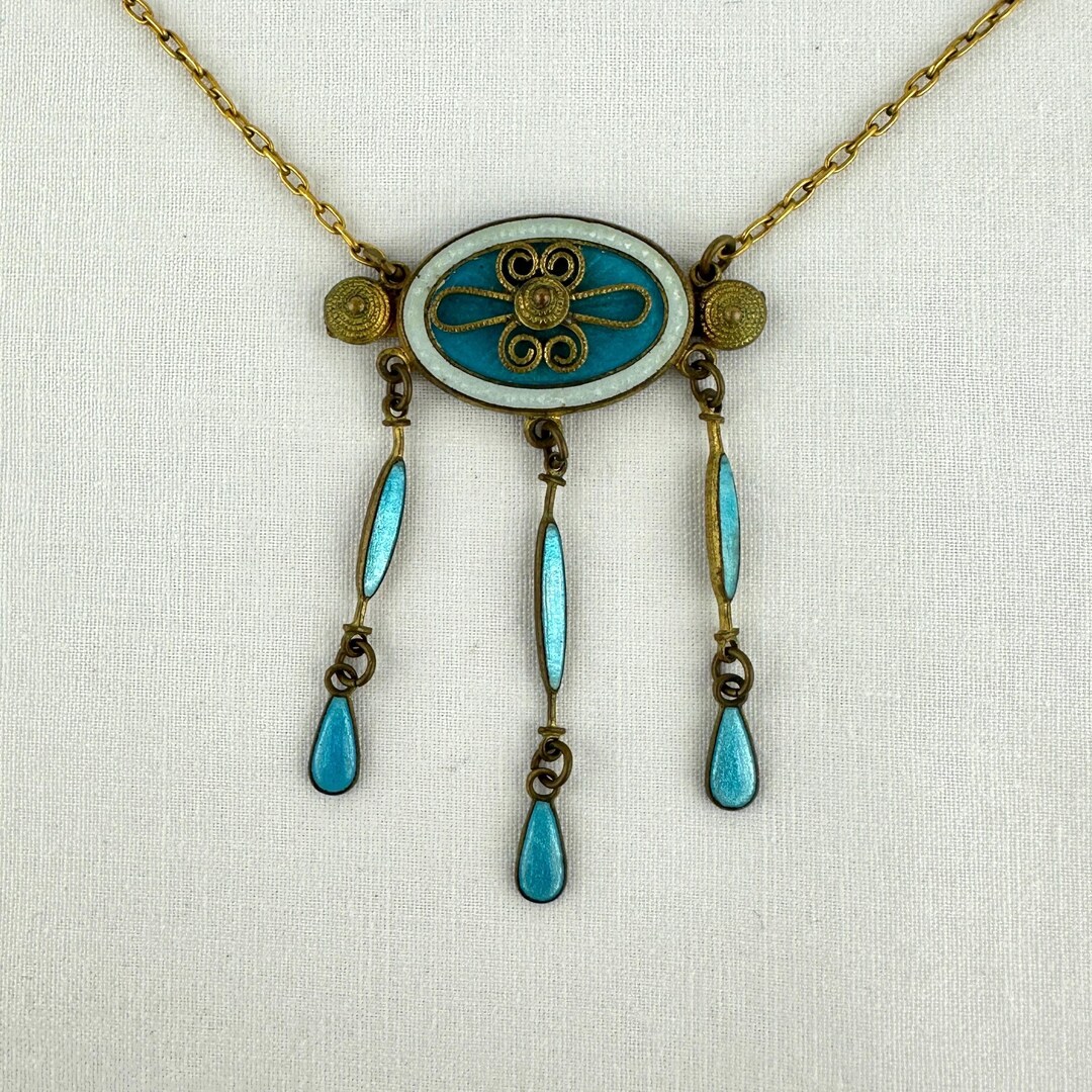 Antique Edwardian Enamel Lavalier Necklace - Etsy