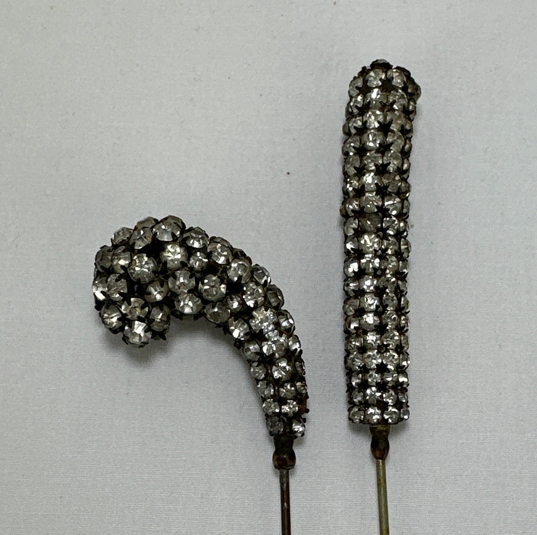 2 Long Victorian Hat Pins With Prong Set Rhinestones - Etsy