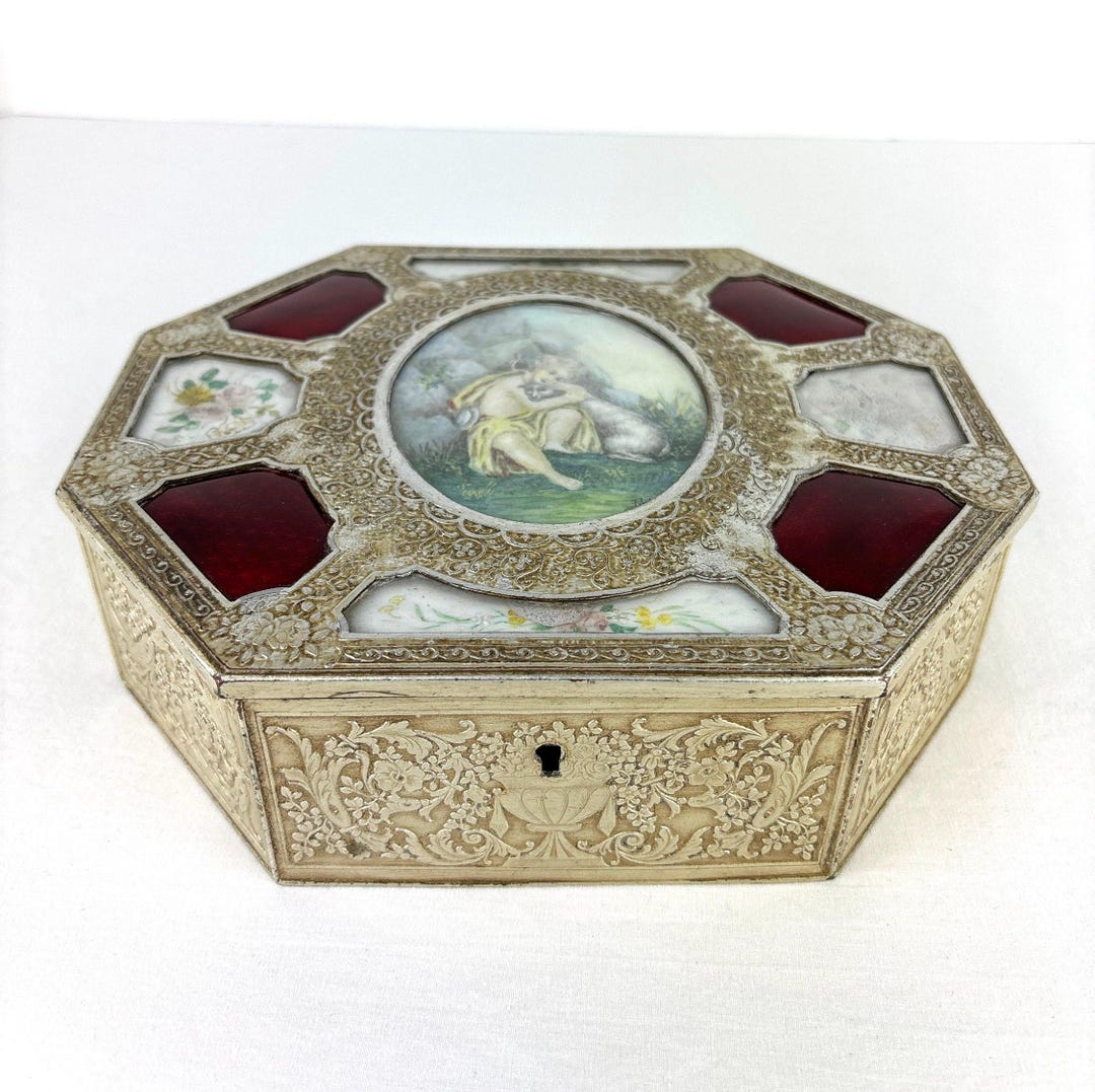 Vintage Metal Repousse Jewelry Box With Painting - Etsy