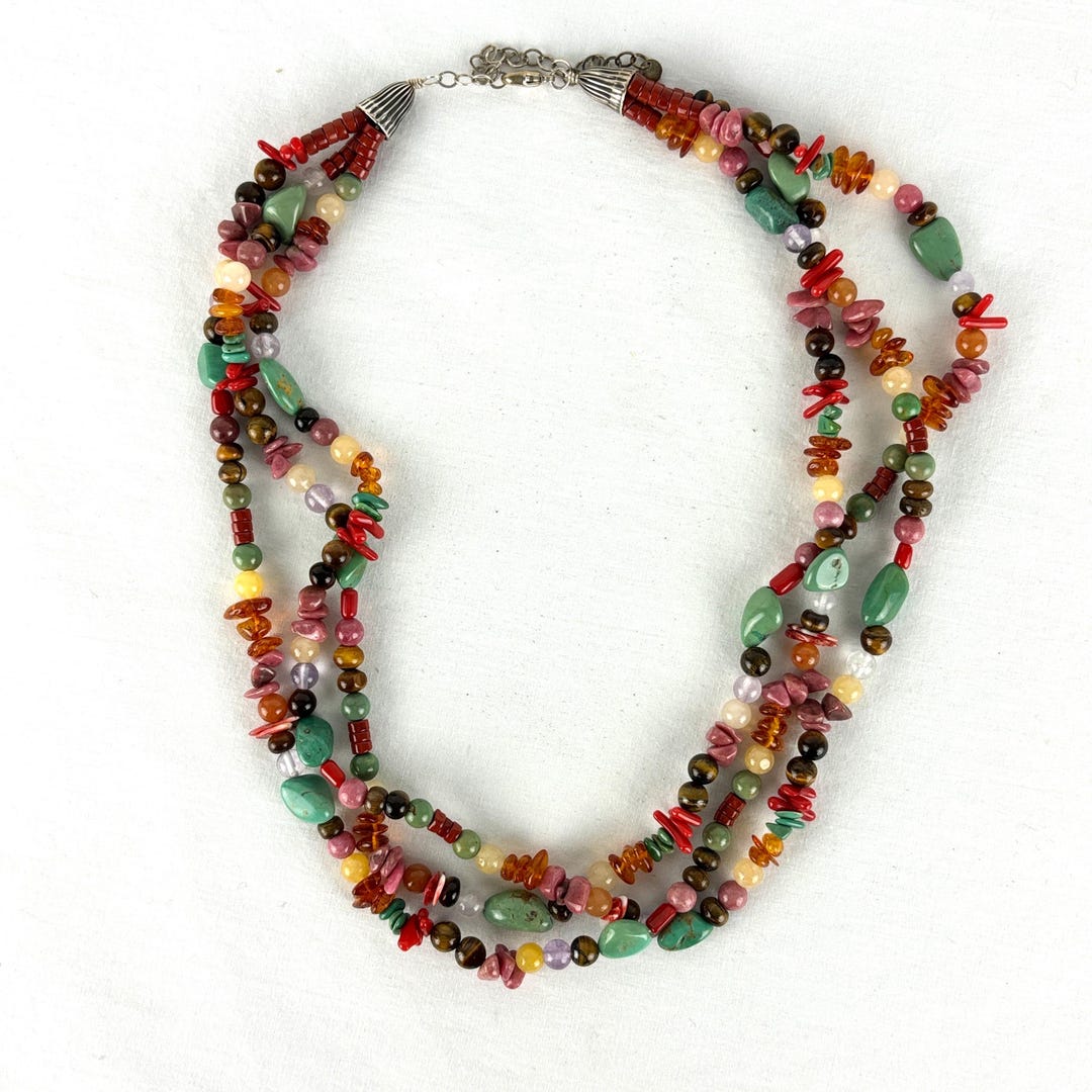 Vintage Santo Domingo Native American Treasure Necklace Three Strand - Etsy