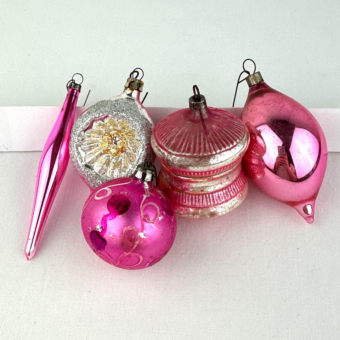 5 Small Vintage Pink Glass Ornaments - Etsy