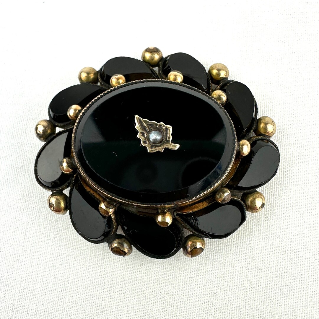 Victorian French Jet Mourning Pin Pendant With Applied Leaf - Etsy