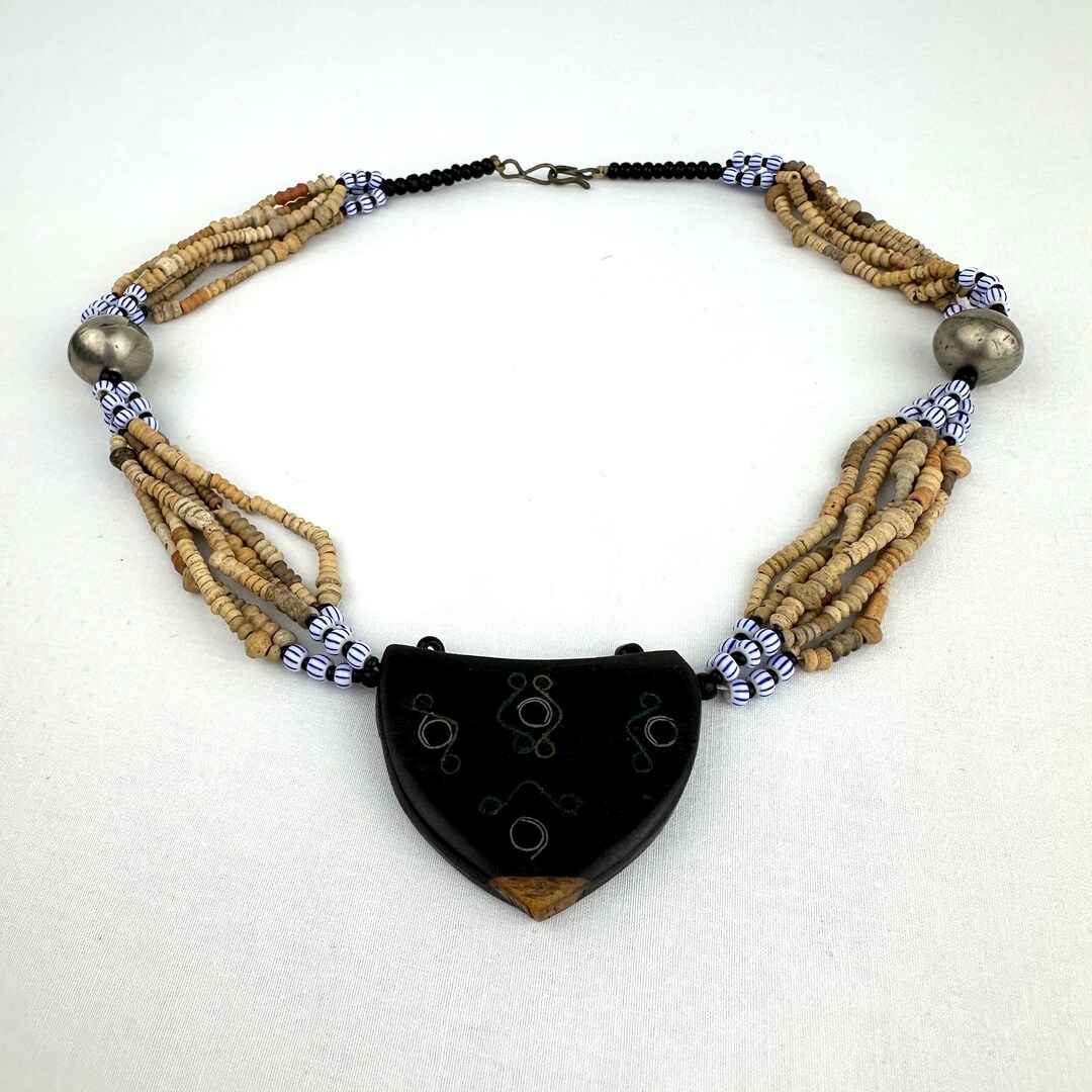 Tribal Style Wood and Glass Bead Necklace - Etsy