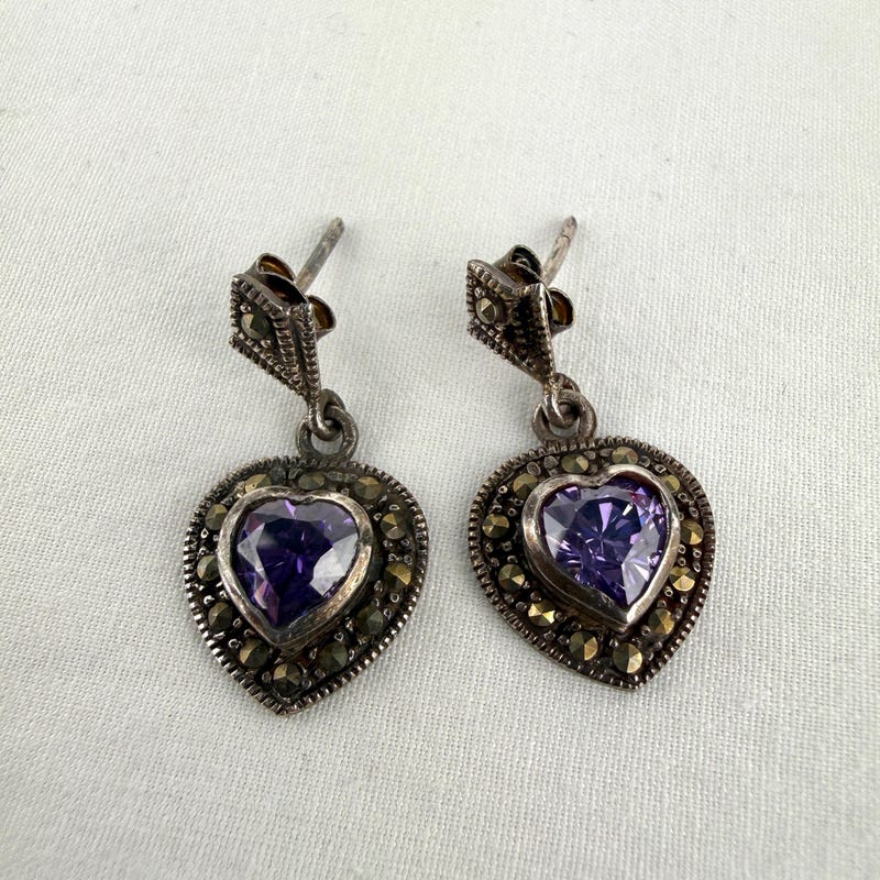 Heart Marcasite Earrings - Etsy