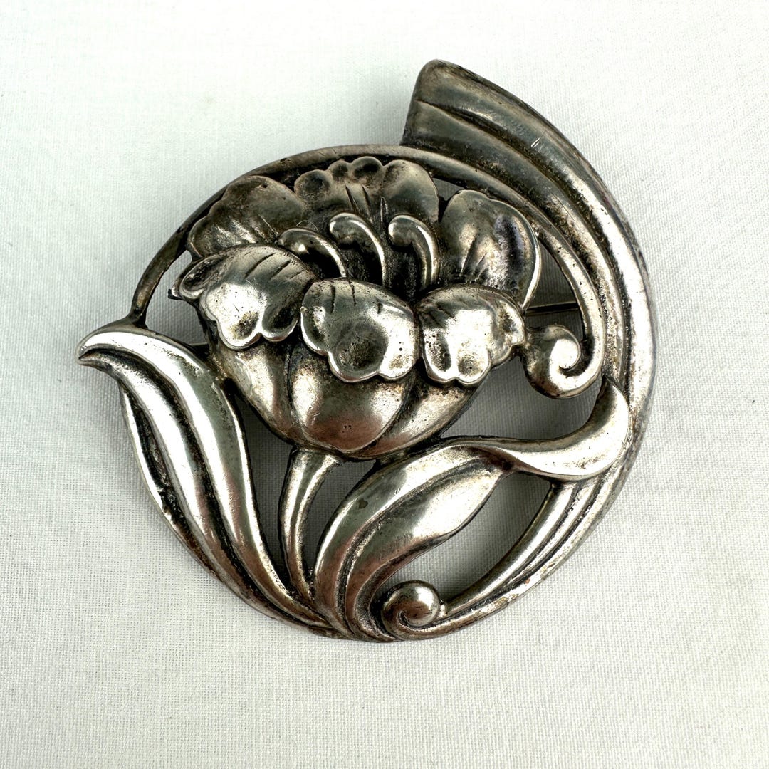 Retro Sterling Silver Water Lily Brooch - Etsy