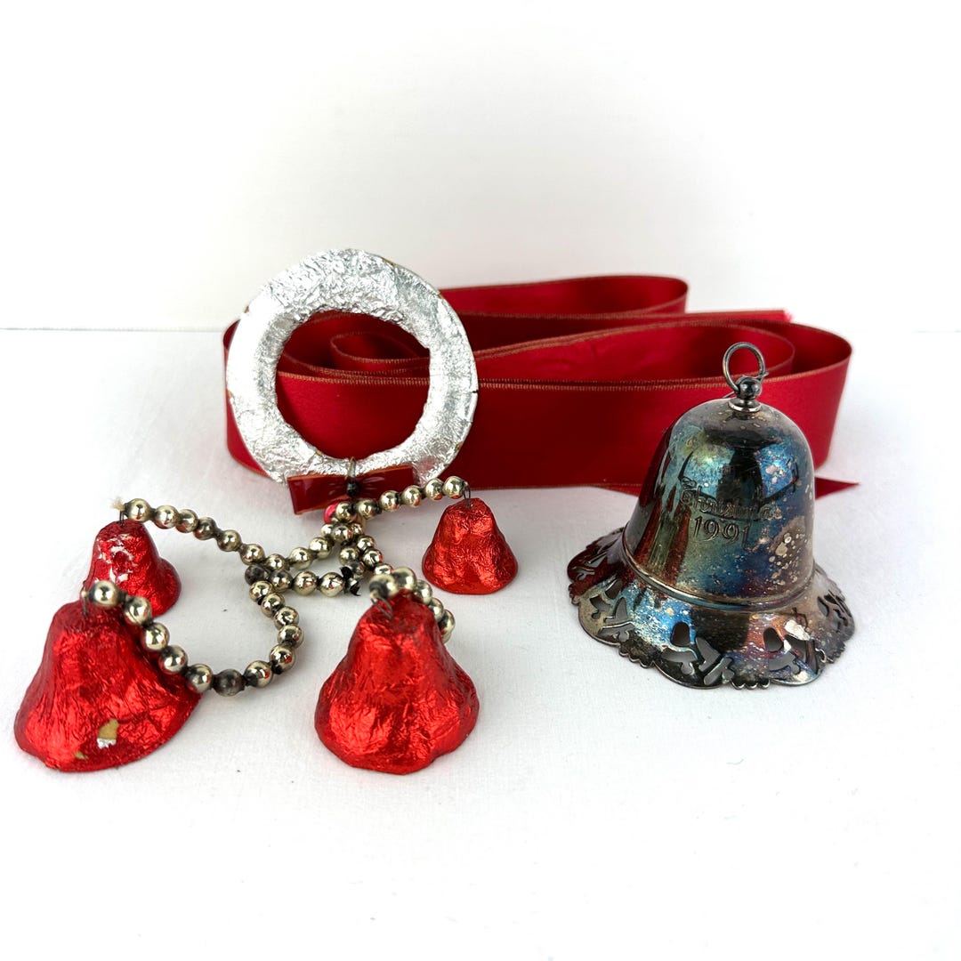 Vintage Christmas Bell Ornaments and Ribbon - Etsy