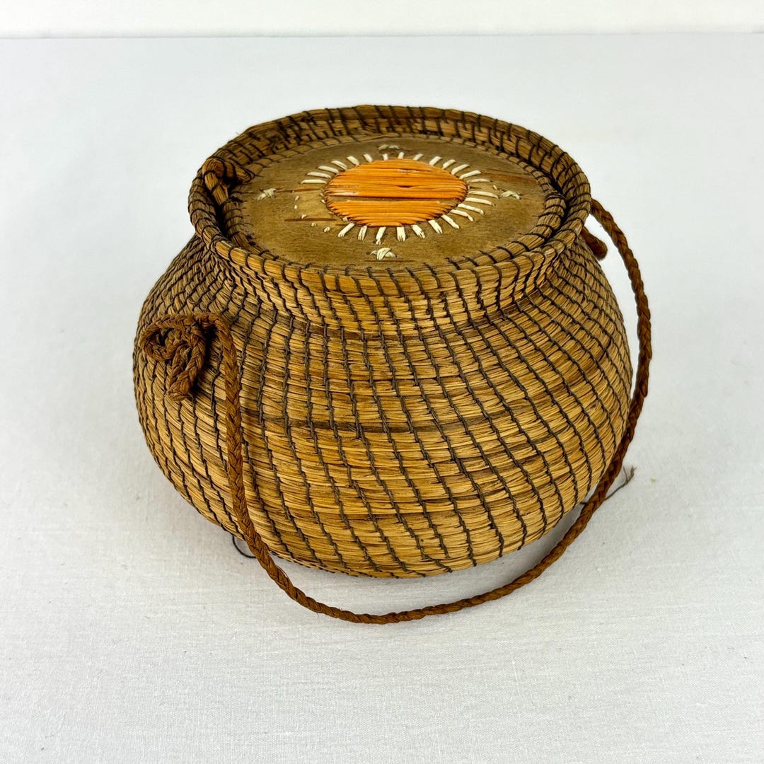 Vintage Native American Mohawk Hand Woven Basket With Quills - Etsy