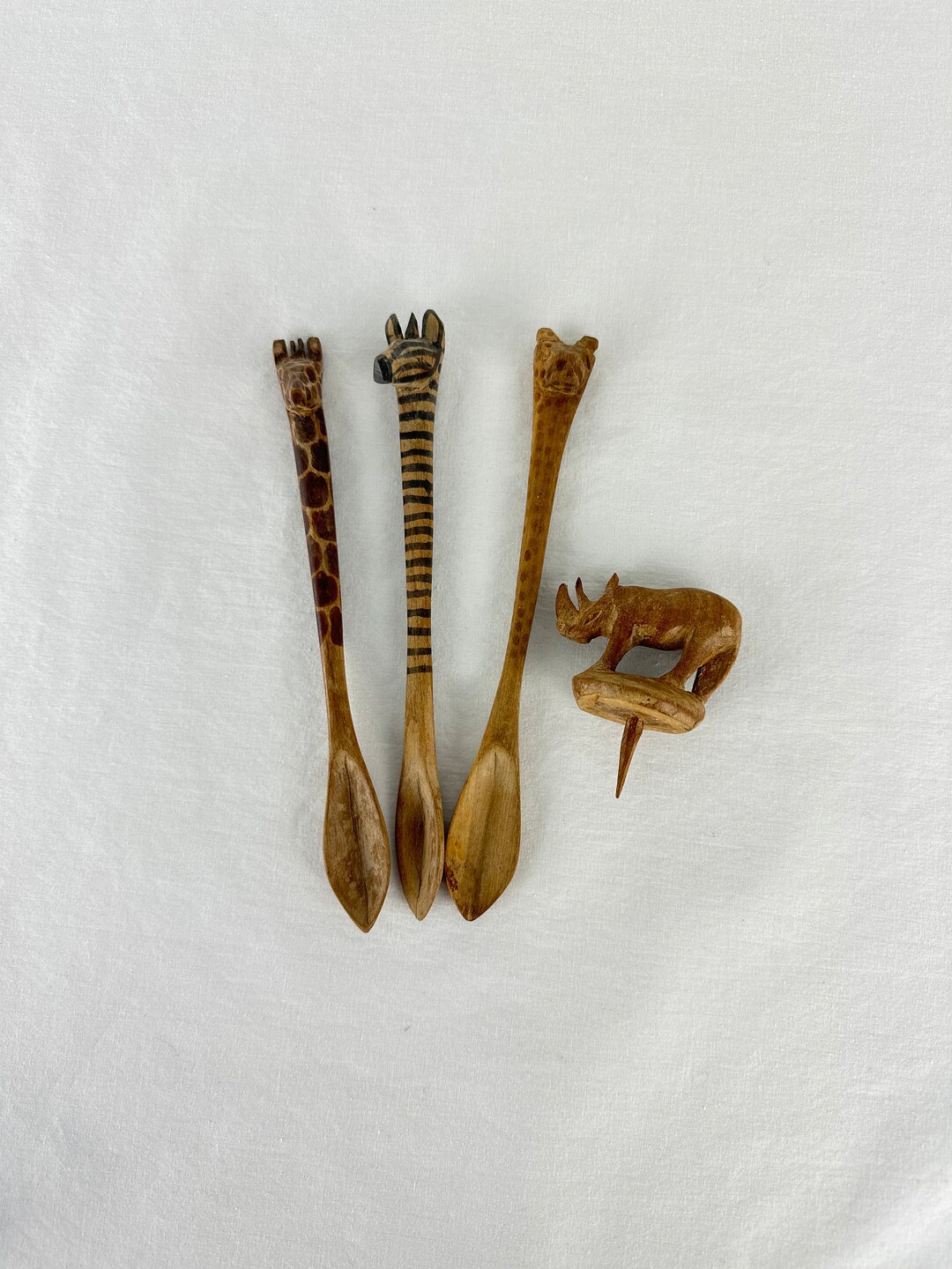 Hand Carved Wood Spoon Animals and Rhino Cake Topper - Etsy