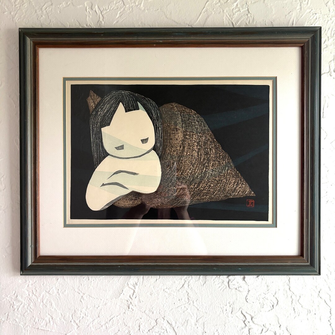 Vintage Japanese Woodcut Kaoru Kawano Girl in a Shell - Etsy