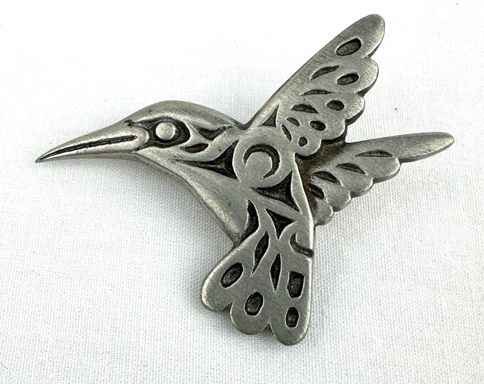 Vintage First Nations Pewter Hummingbird Brooch - Etsy