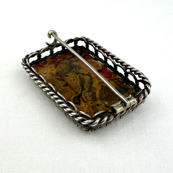Victorian Sterling Silver Agate Brooch - Gem
