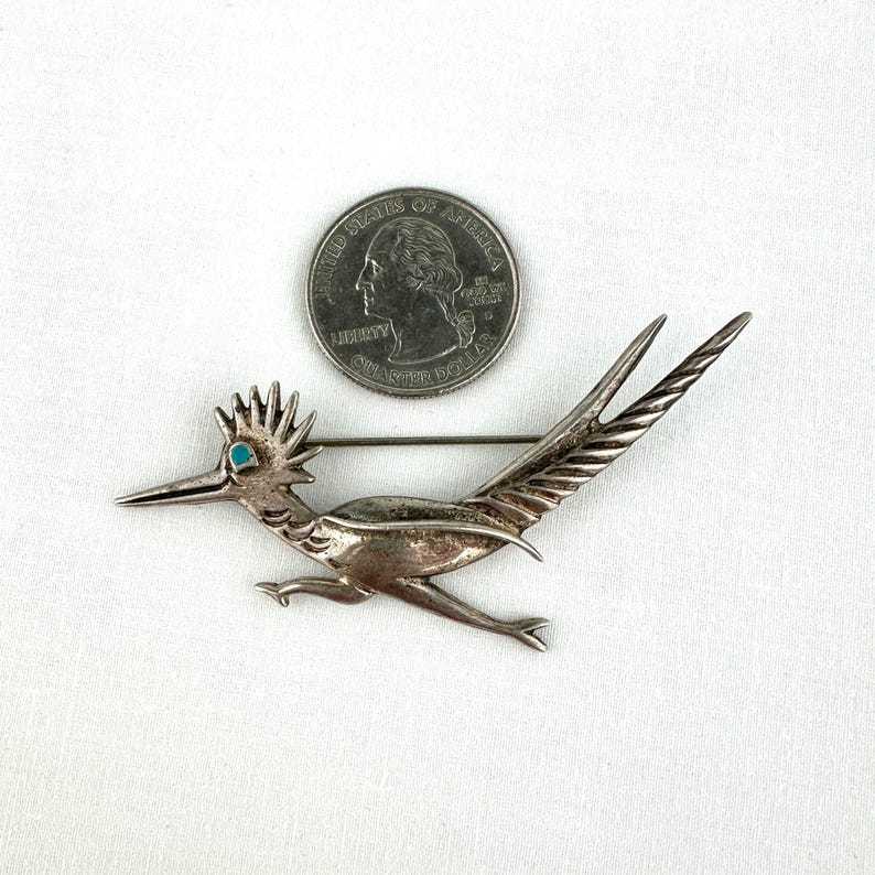 Sterling Silver Roadrunner Brooch With Turquoise Eye - Etsy
