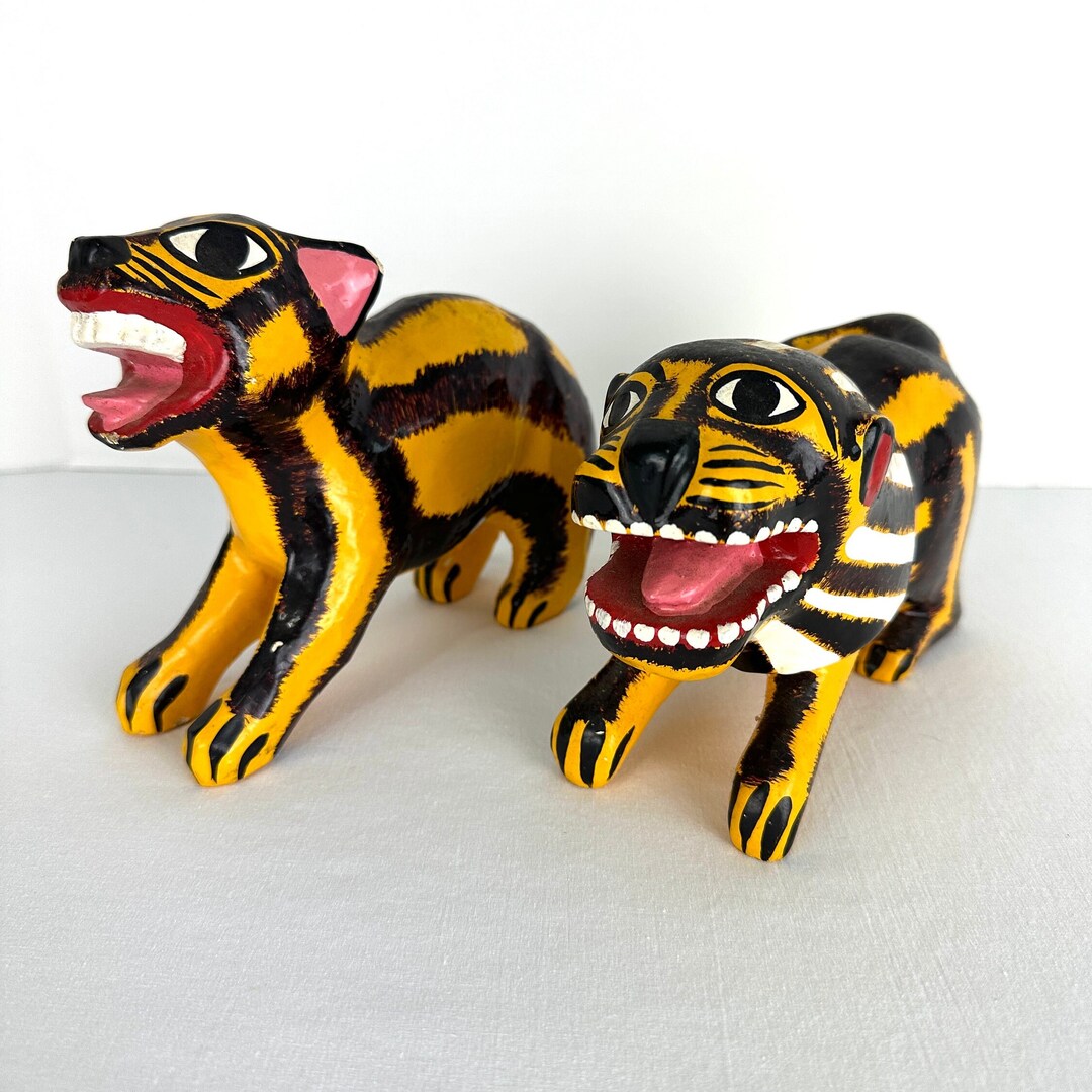 2 Alebrijes Mexican Folk Art Wood Carved Tigers - Etsy
