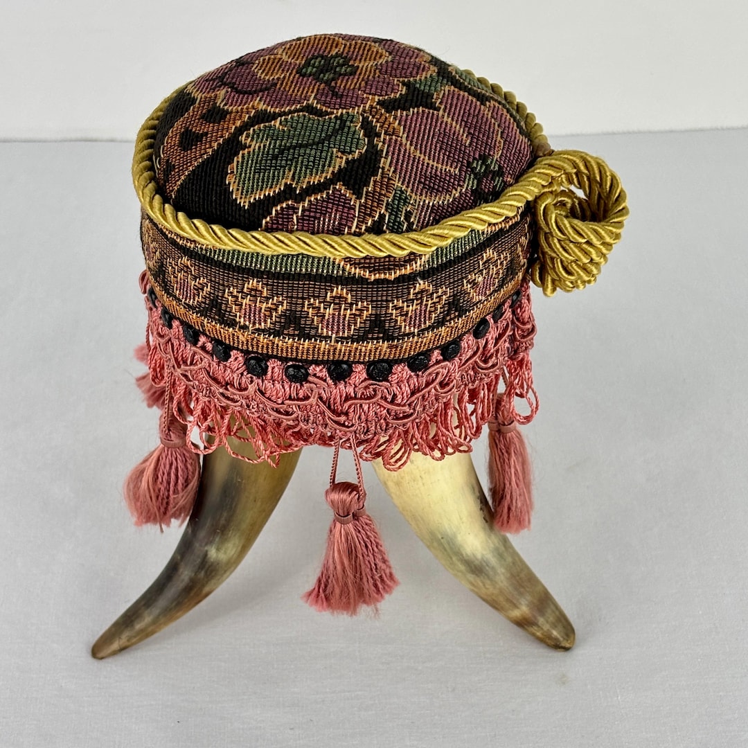 Antique Bovine Horn Folk Art Pin Cushion - Etsy