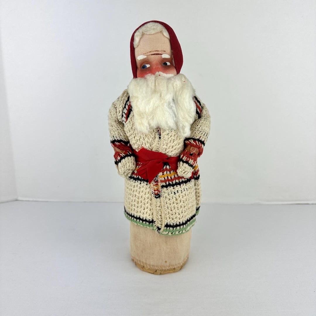 Rare Vintage Santa Candy Container - Folk Style Painted Cloth Face - Etsy