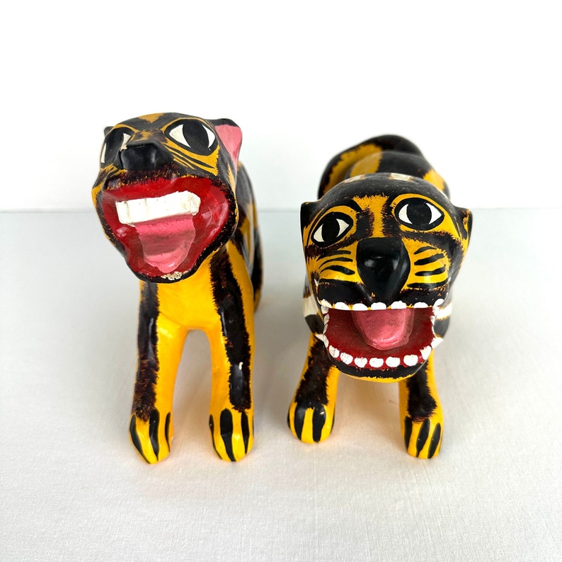 2 Alebrijes Mexican Folk Art Wood Carved Tigers - Etsy