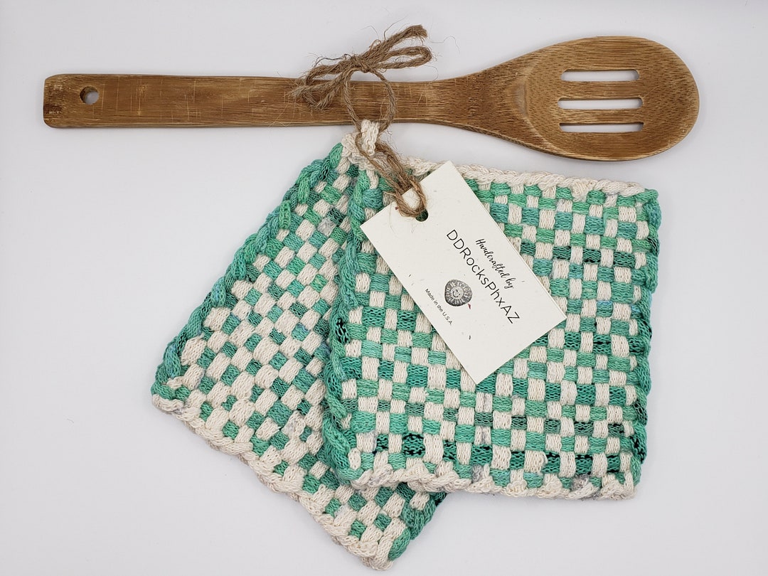 Potholders Handcrafted Loom Woven Cotton Set of 2 Hot Pads Coasters ...