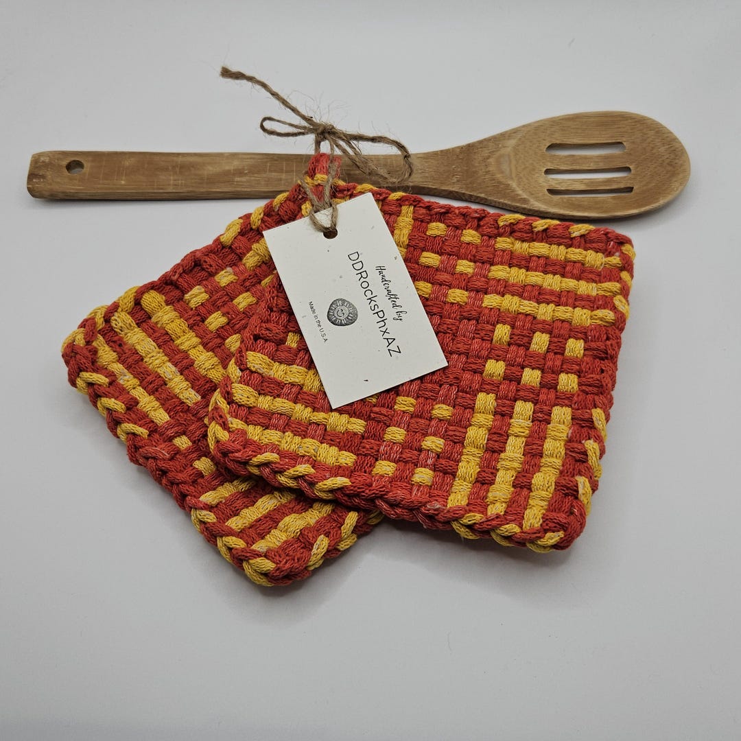 Potholders Handcrafted Loom Woven Cotton, Set of 2, Hot Pads, Coasters ...