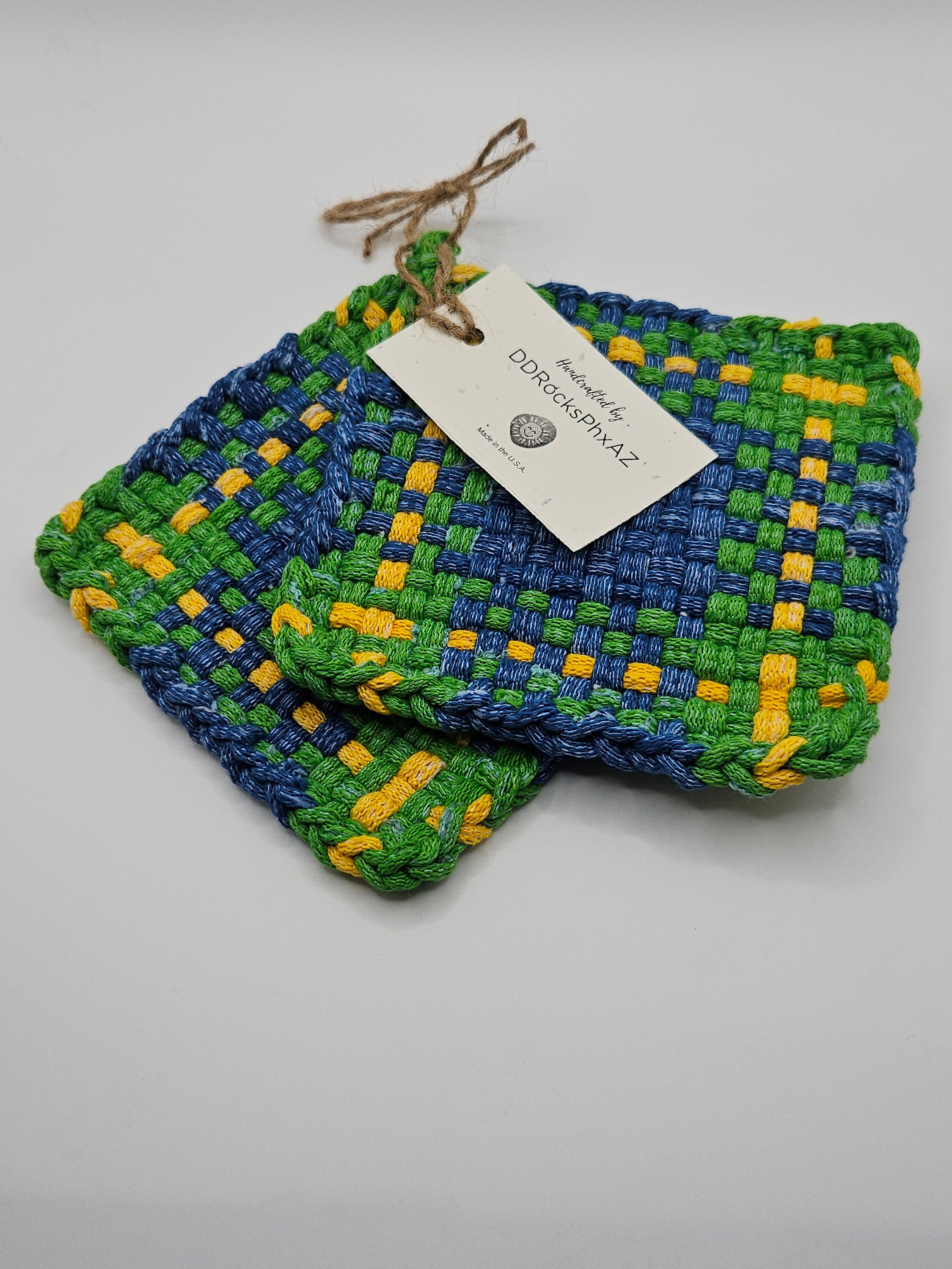 Potholders Handcrafted Loom Woven Cotton Set of 2 Hot Pads Coasters ...