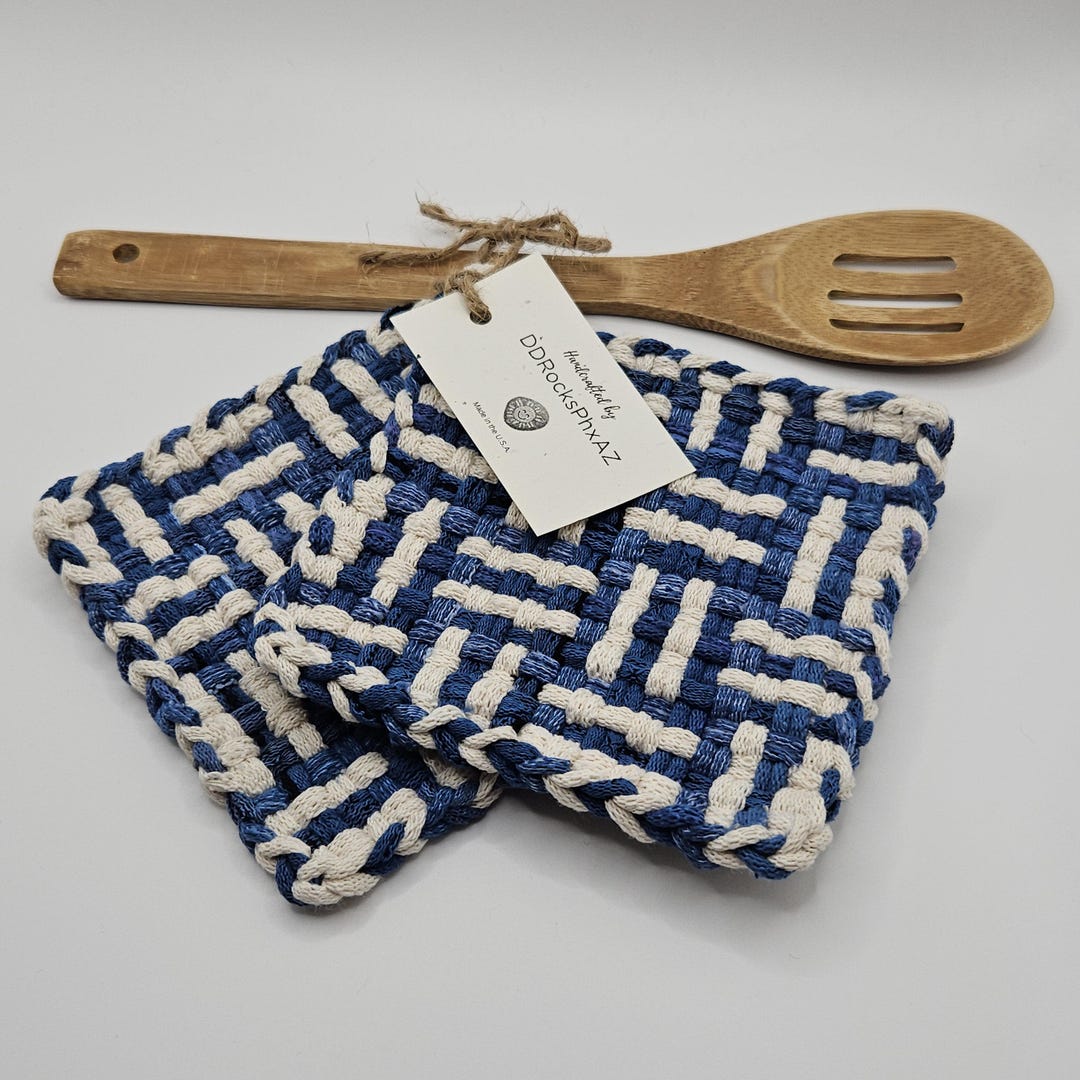 Potholders Handcrafted Loom Woven Cotton Set of 2 Hot Pads Coasters ...