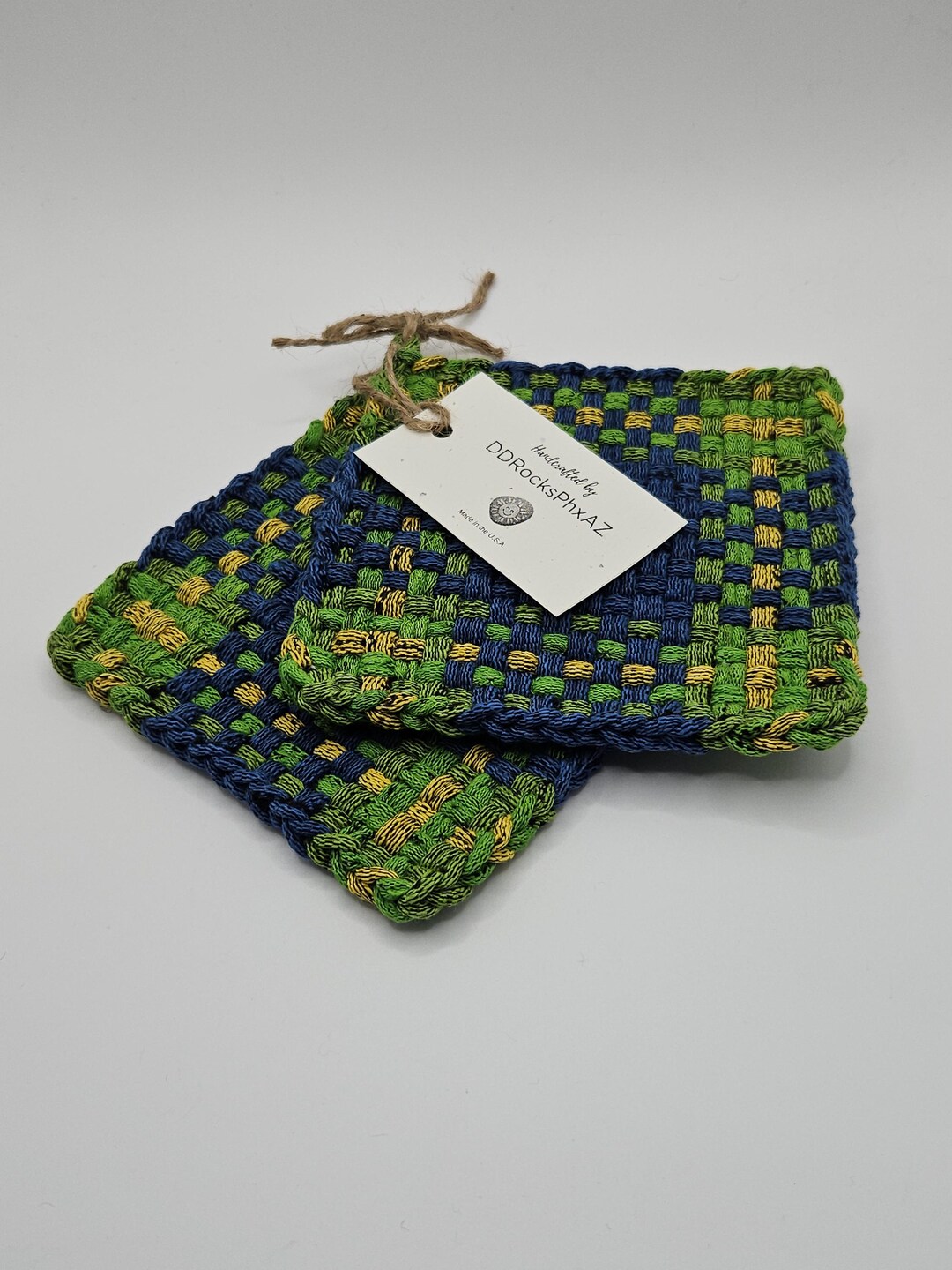 Potholders Handcrafted Loom Woven Cotton, Set of 2, Hot Pads Coasters ...