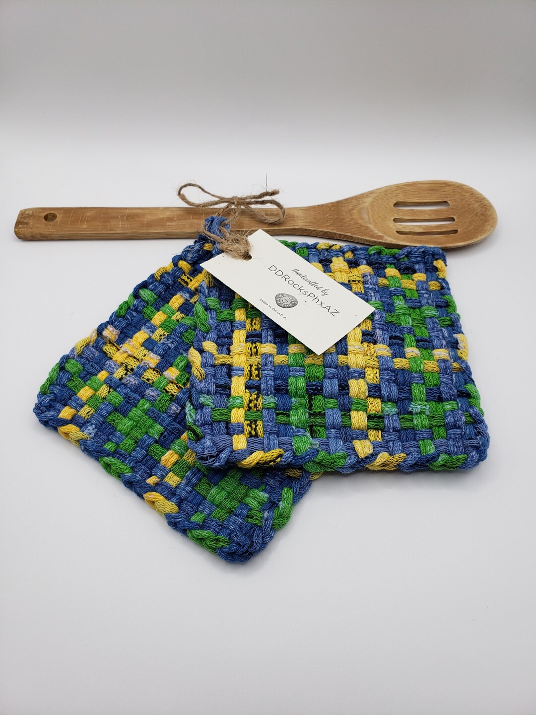 Potholders Handcrafted Loom Woven Cotton Set of 2 Hot Pads Coasters ...