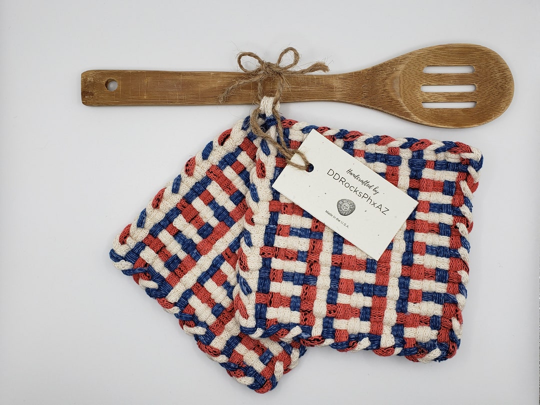 Potholders Handcrafted Loom Woven Cotton Set of 2 Hot Pads Coasters ...