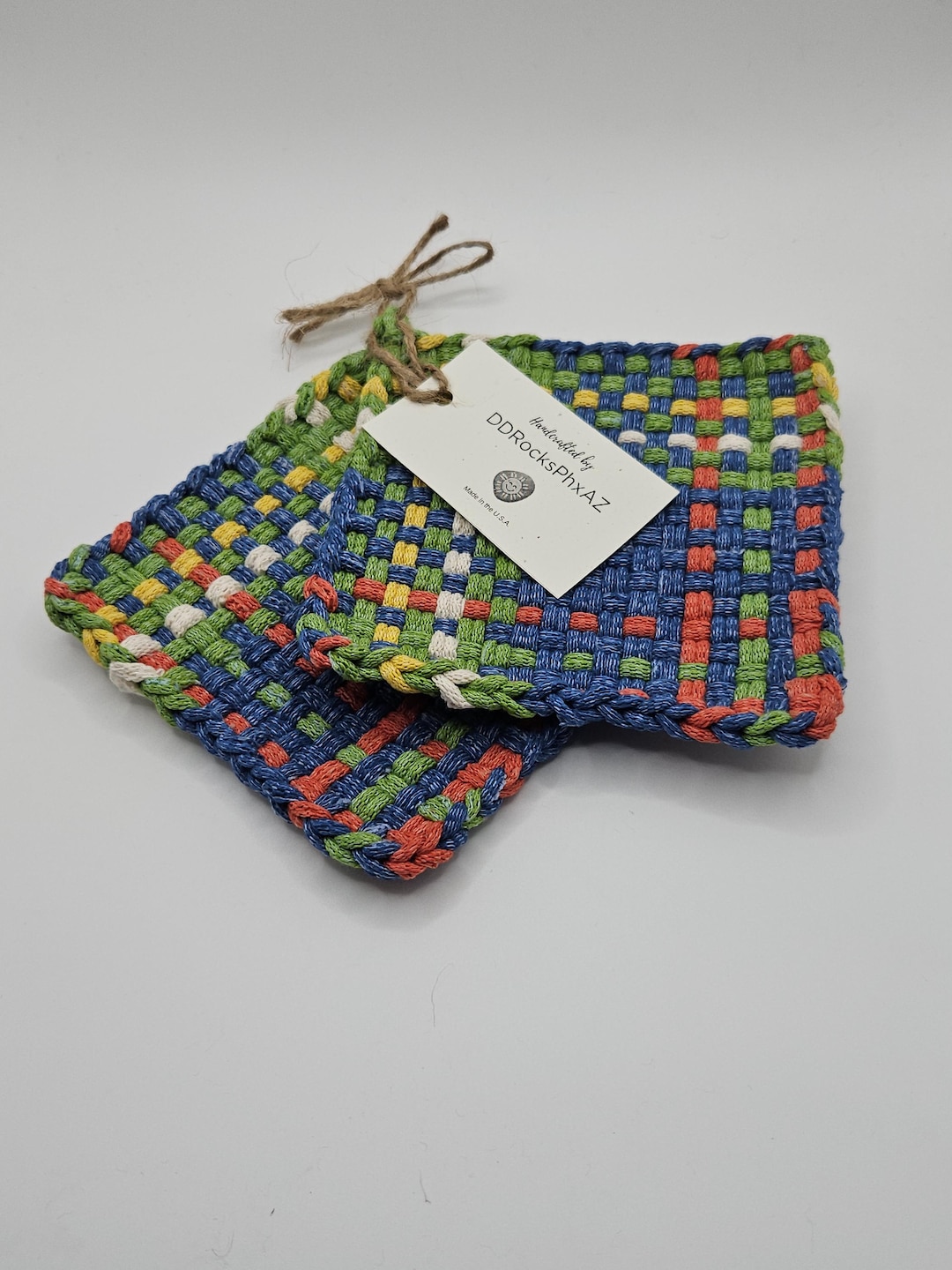 Potholders Handcrafted Loom Woven Cotton, Set of 2, Hot Pads, Coasters ...