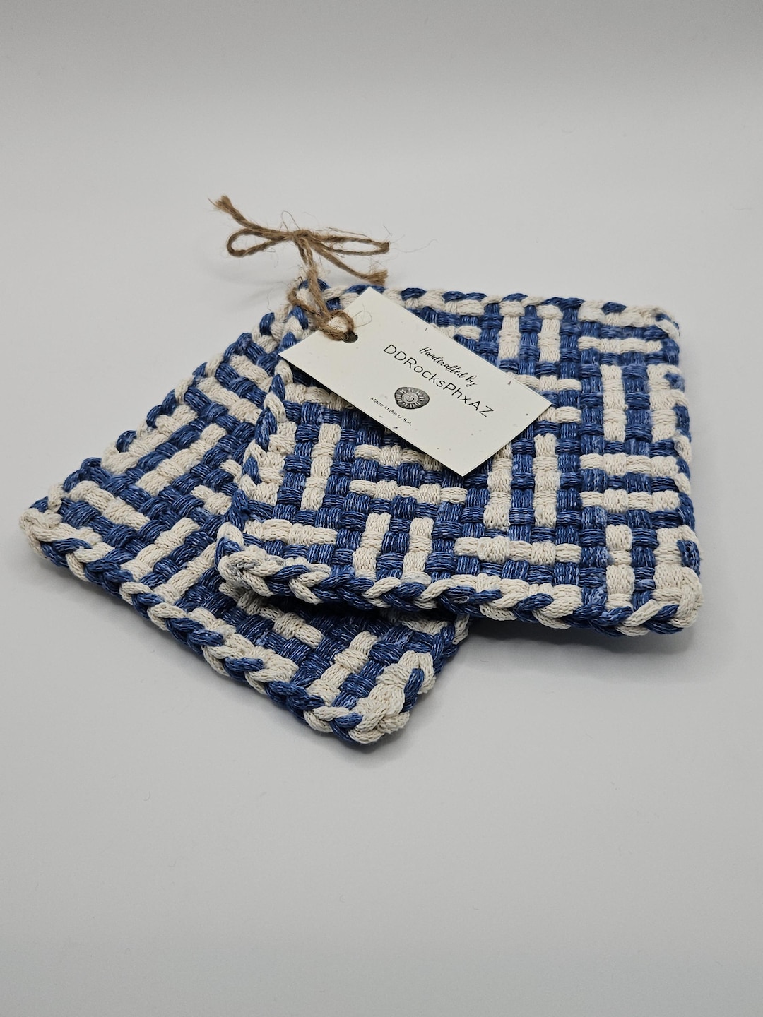 Potholders Handcrafted Loom Woven Cotton, Set of 2, Hot Pads Coasters ...