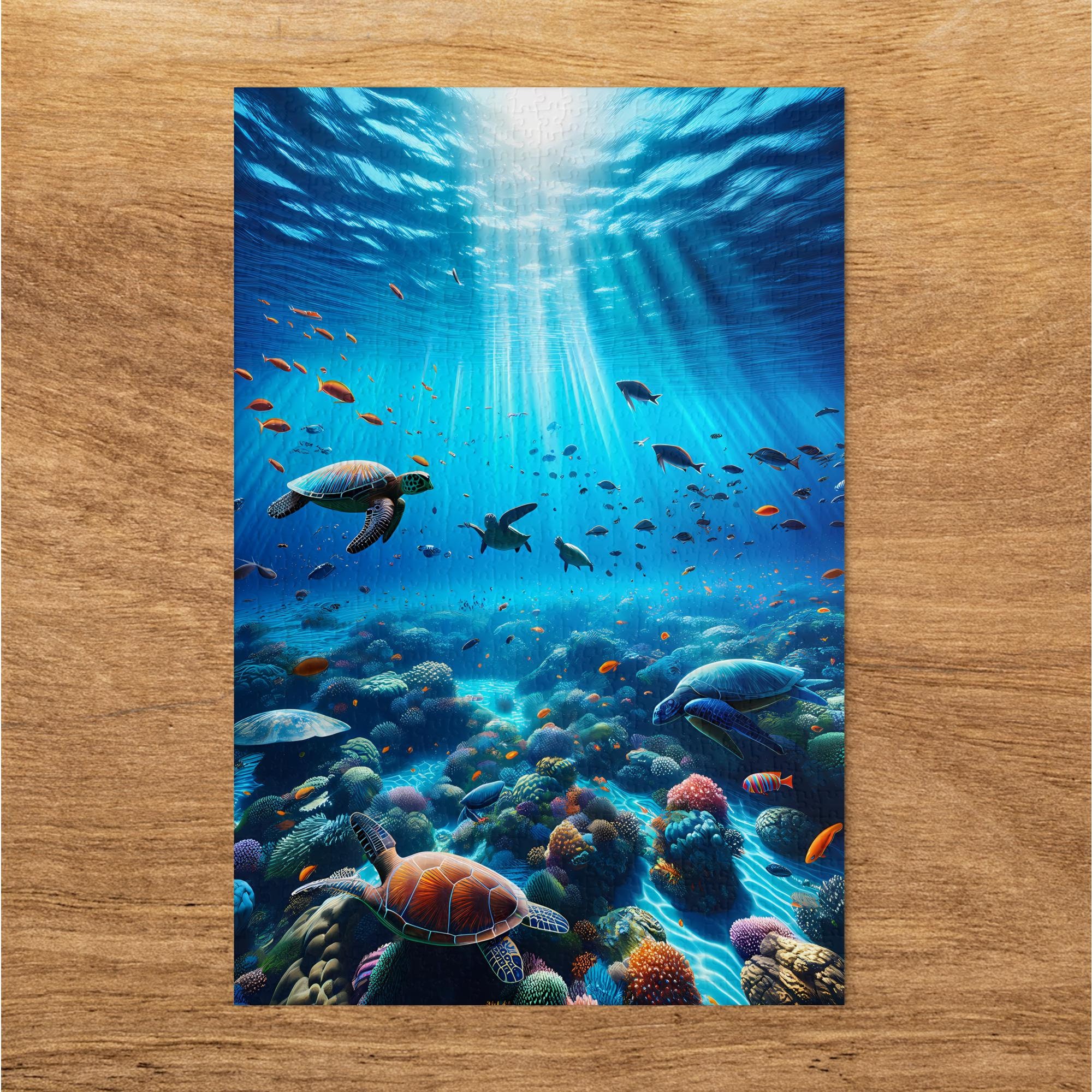 Underwater Ocean Scene Puzzle, Sea Turtle and Coral Reef, Jigsaw Game ...