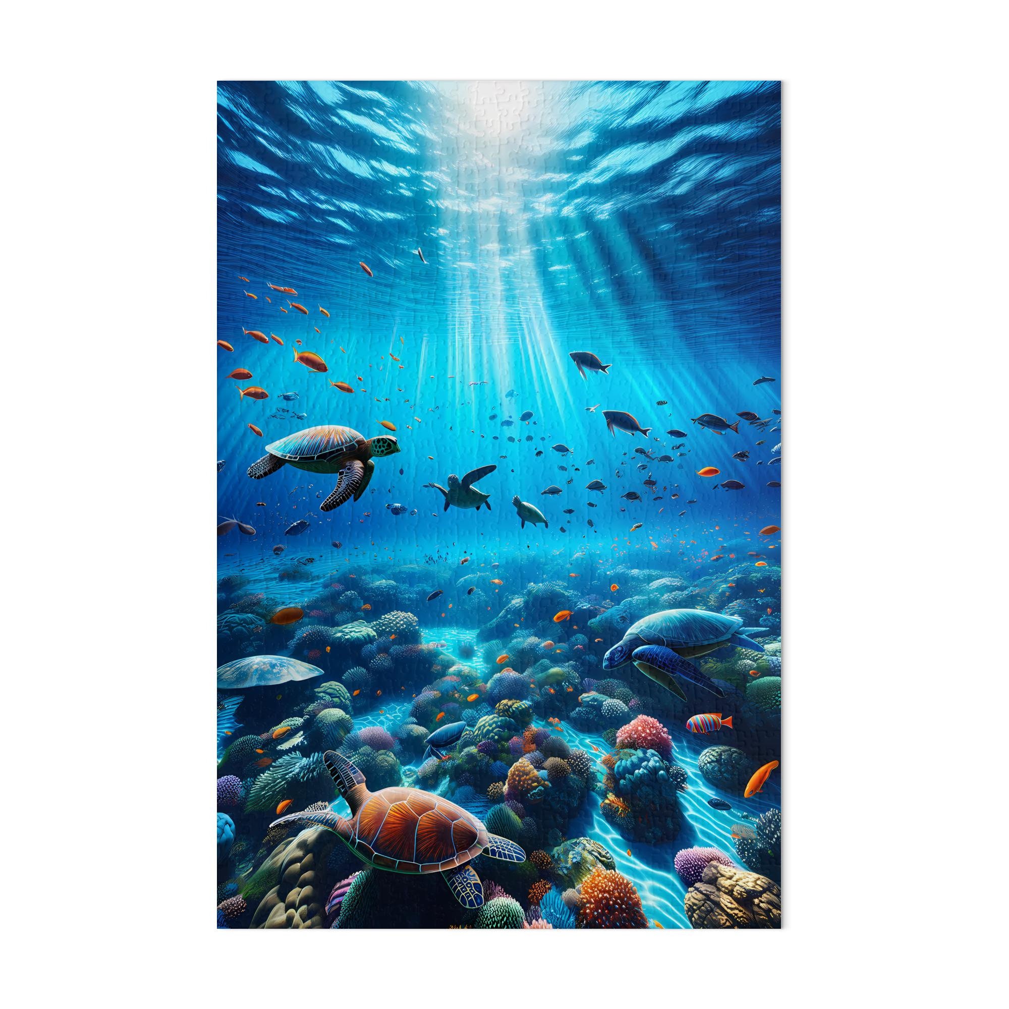 Underwater Ocean Scene Puzzle, Sea Turtle and Coral Reef, Jigsaw Game ...