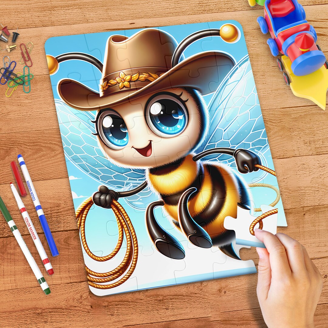 Cowboy Bee Jigsaw Puzzle: 30-piece Laminated Chipboard Kids' Toy - Etsy