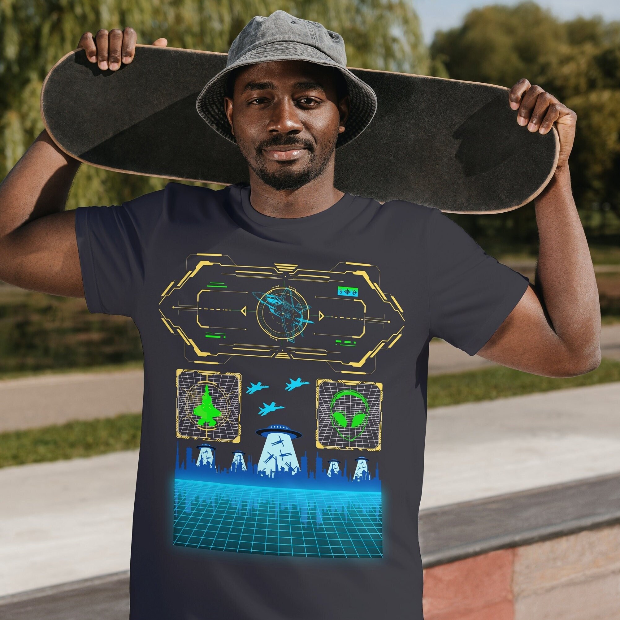 Cyberpunk Alien UFO Shirt Invasion Force: Alien Encounter Tee Cyber ...