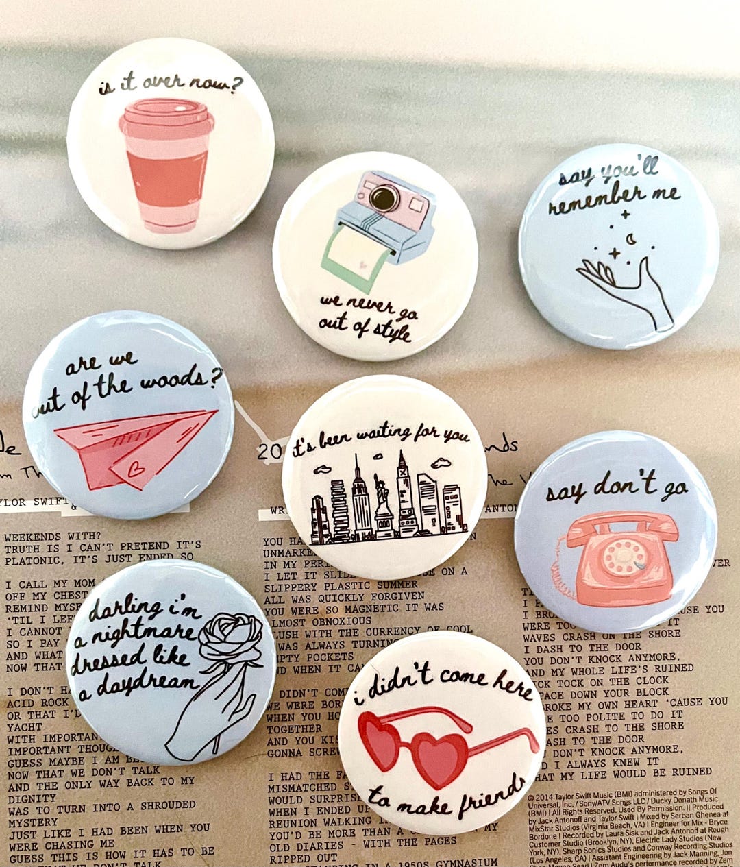 1989 Era Buttons - Set of 8 Pins - Etsy