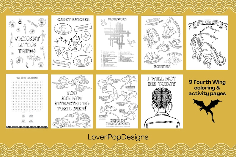 Fourth Wing Coloring & Activity Pages - Fourth Wing Inspried PDF Pages ...