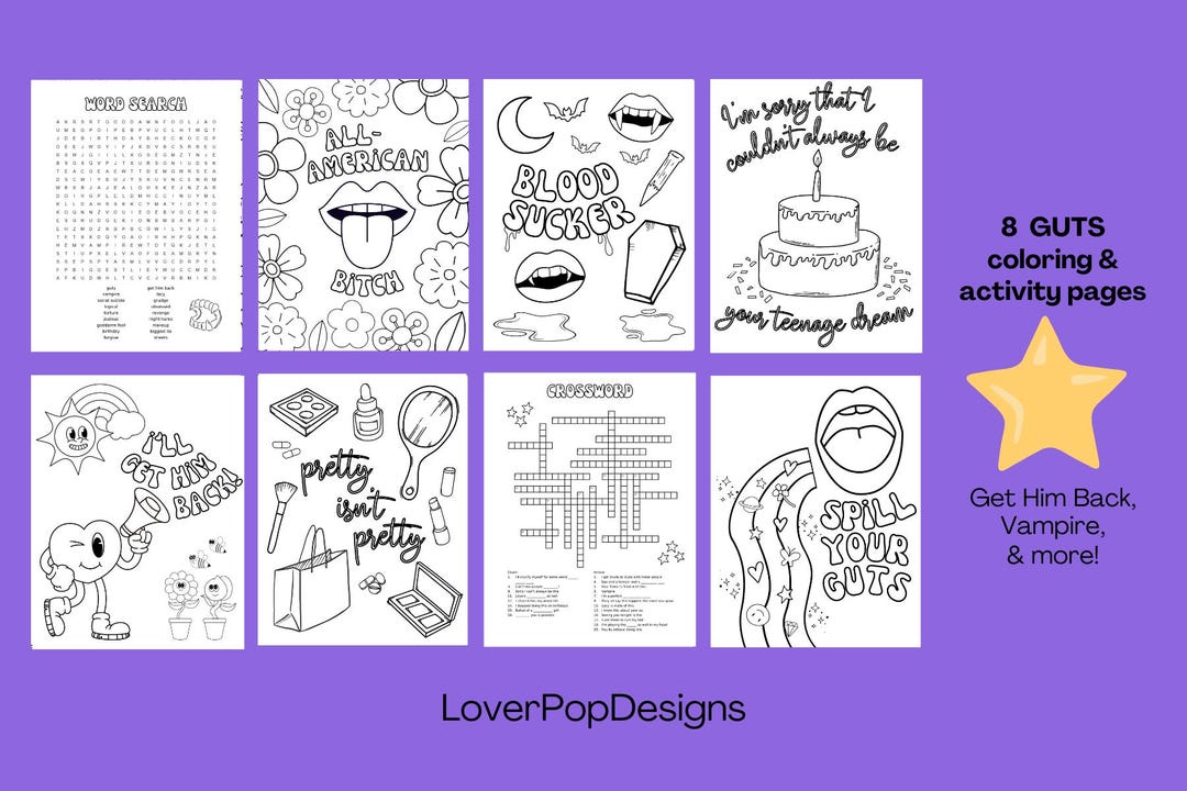 Guts Coloring & Activity Pages 8 Instant Download PDF Pages for ...