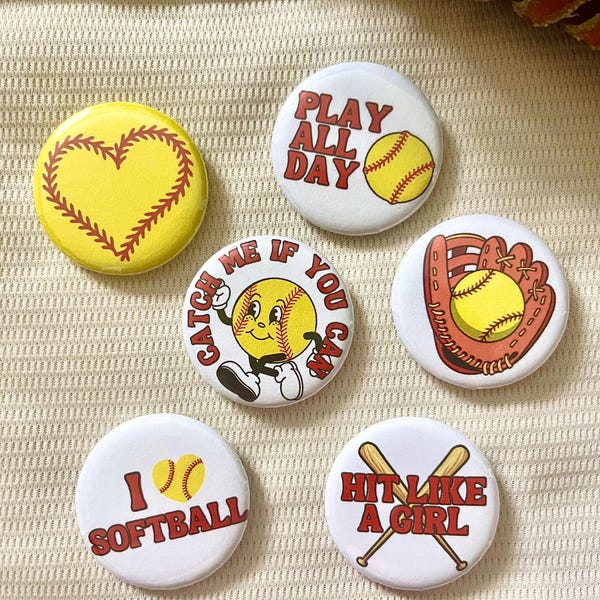 Softball Pin Back Buttons - Etsy