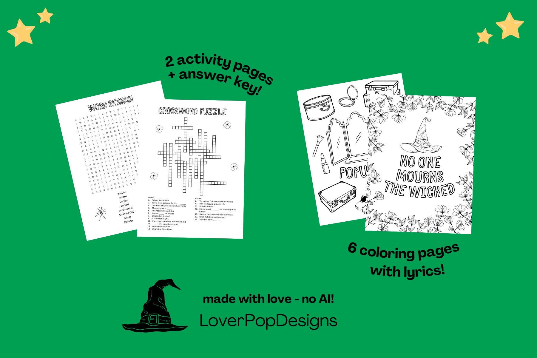 Wicked Movie Coloring & Activity Pages - 8 Wicked Inspried PDF Pages ...