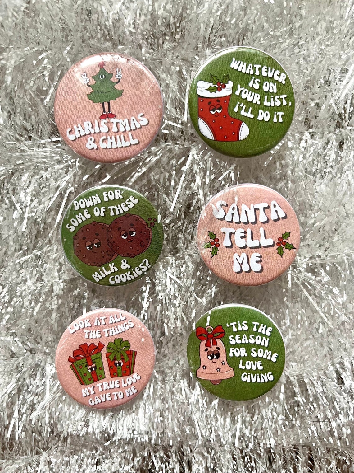 Christmas & Chill Buttons - Set of 6 Christmas Pins - Etsy