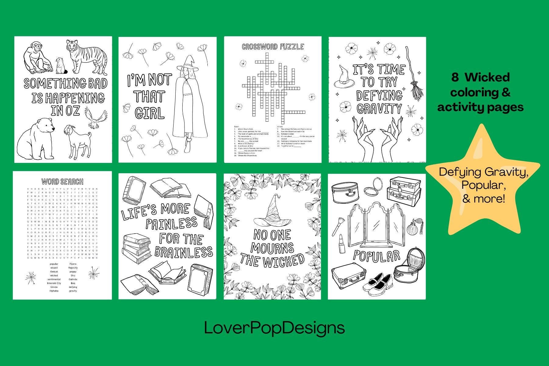 Wicked Movie Coloring & Activity Pages - 8 Wicked Inspried PDF Pages ...