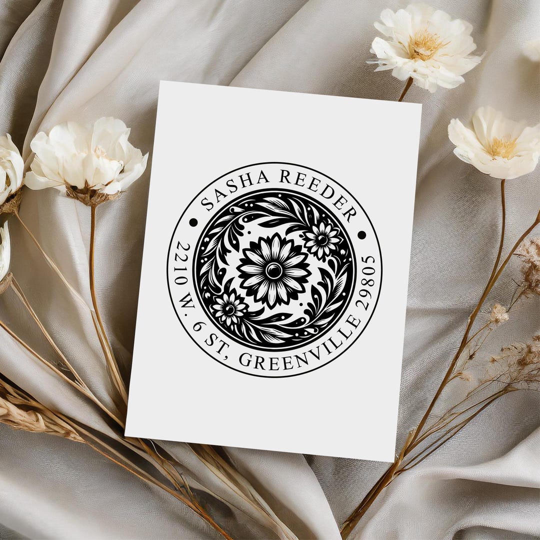 Beautiful Address Stamp - Self-inking Stamp With Flowers - Personalized ...