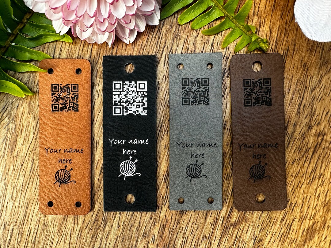 QR Code Leather Labels - .85 X 2.5 Inch Leather Tags - Knitting Labels ...
