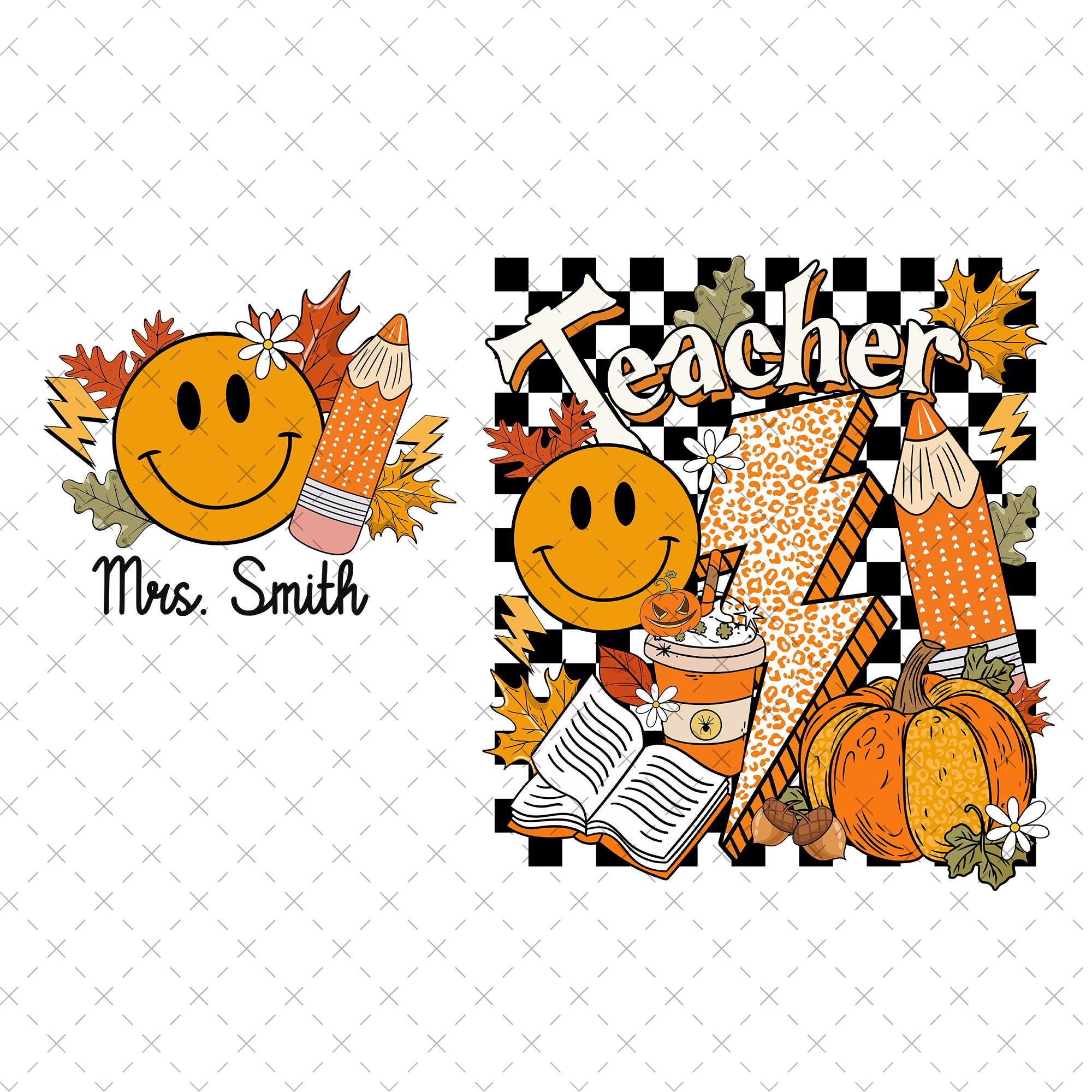 Personalized Retro Lightning Bolt Smiley Face Fall Png, Fall Vibes ...