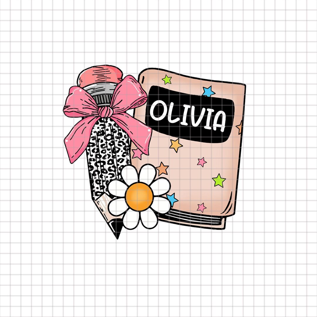 Custom Name Book Coquette Bow Pencil Back to School Png, Leopard Pencil ...