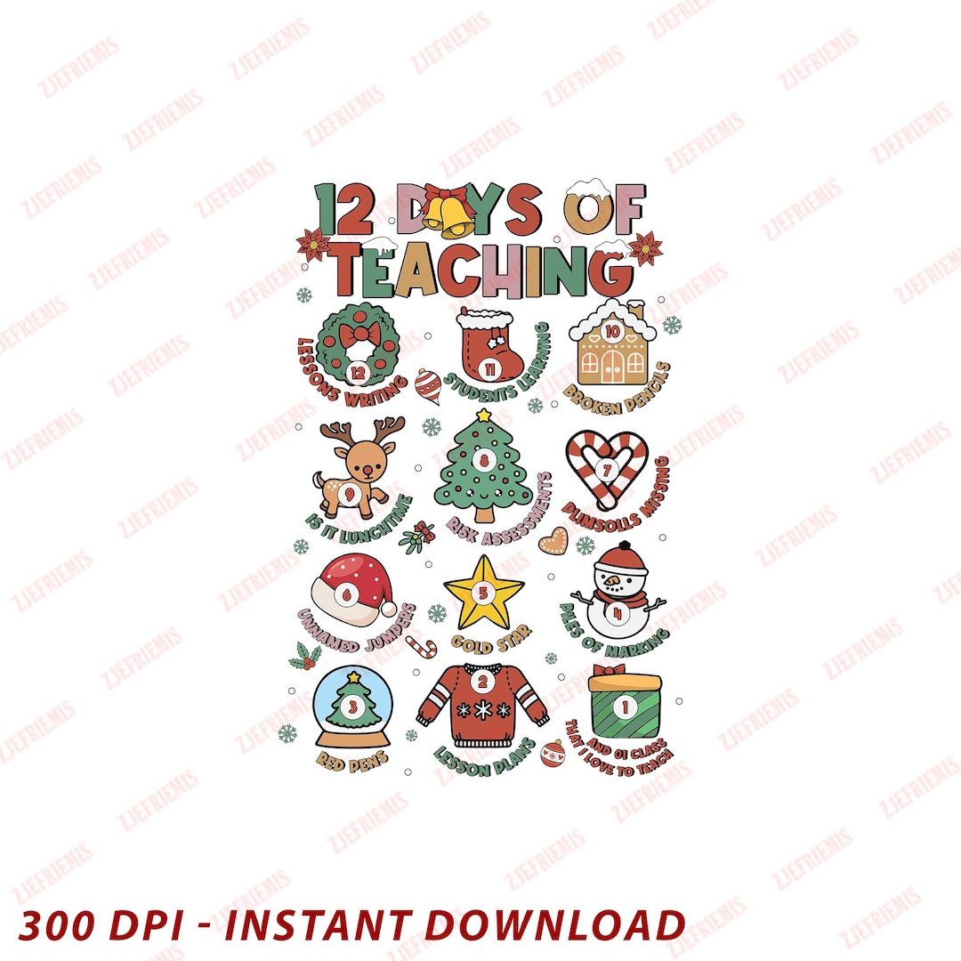 12 Days of Teaching Christmas Png, Christmas Vibes Png, Xmas Character ...